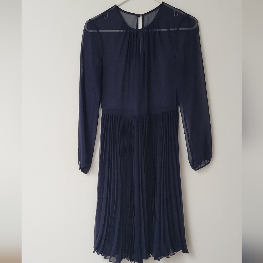 Navy Blue Pleated Sheer Dress - Gem
